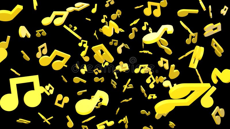 Yellow Musical Notes on Black Background. Stock Illustration ...