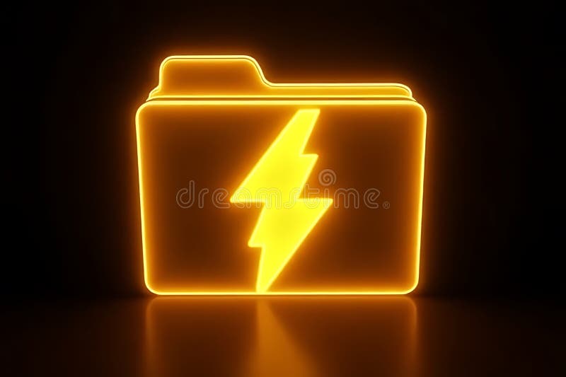 A Yellow Neon Icon of a Folder with a Lightning Bolt Symbol Stock ...