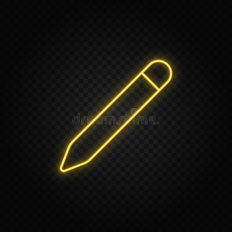 Yellow Neon Icon Pencil. Transparent Background Stock Illustration ...