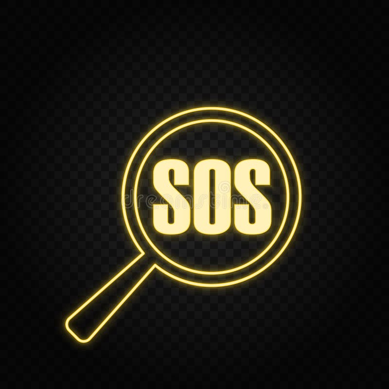 Yellow Neon Icon Search, Sos. Transparent Background Stock Illustration ...