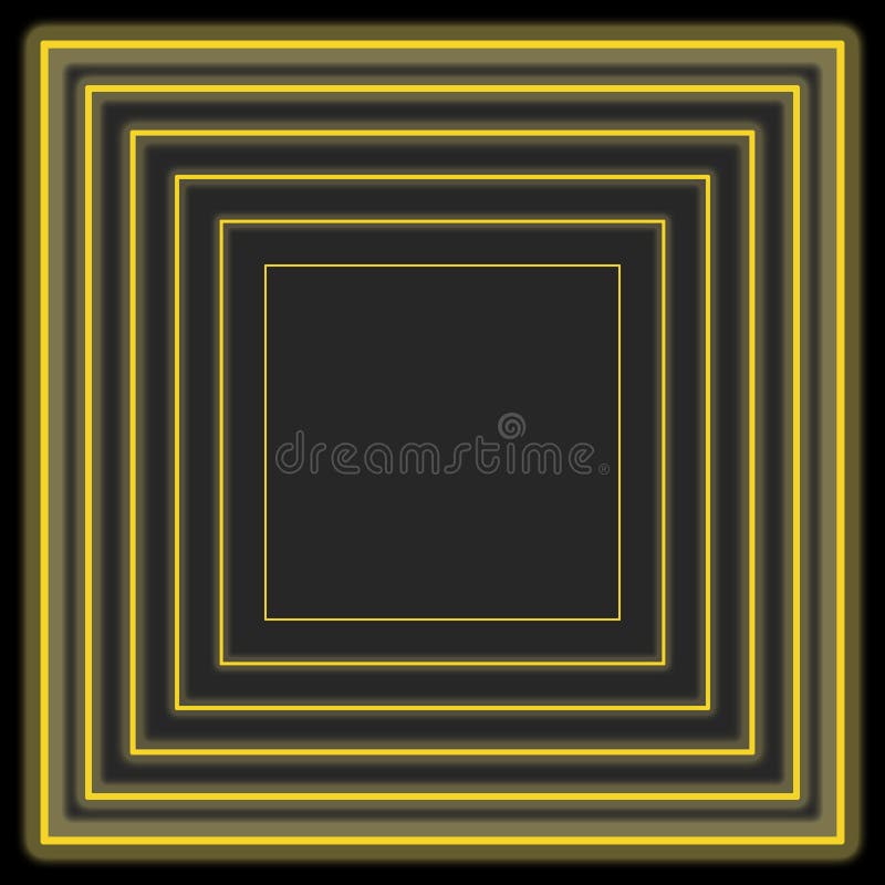 Yellow Neon Light Square Line Seamless Pattern on Black Background ...