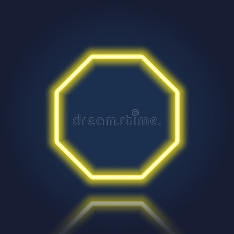 Yellow Neon Octagon Frame with Reflection Effect. Electric Light ...