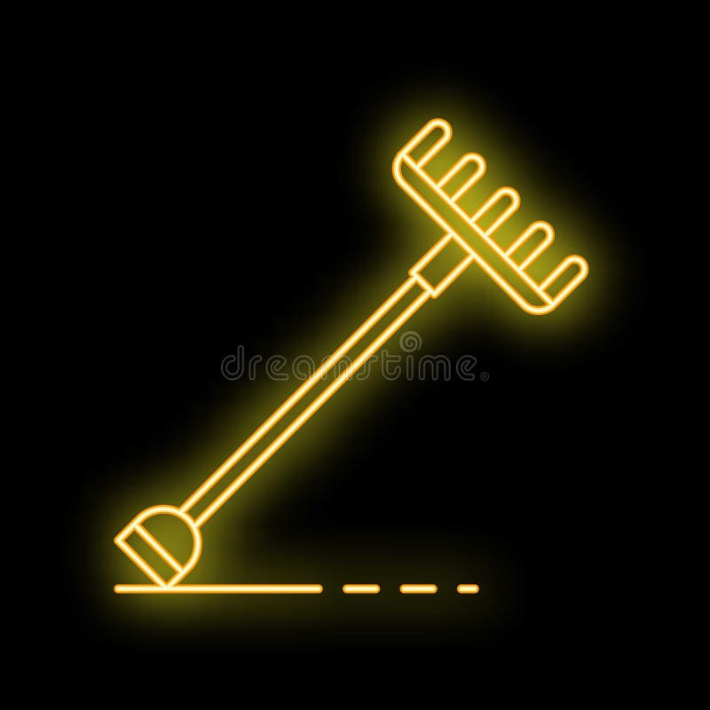 Yellow Neon Sign of Rake Leaning on Black Background Stock Vector ...