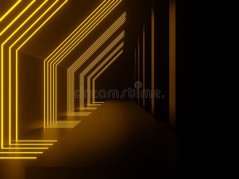 Yellow Neon Tunnel. Black Background with Yellow Neon Lights Stock ...