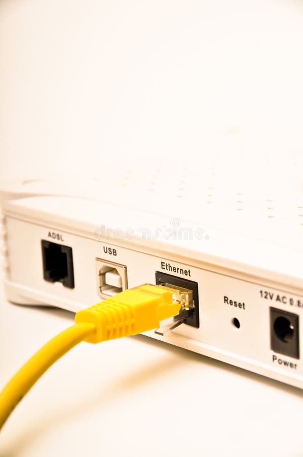 Yellow Network Cable Cad5 and Modem Stock Photo - Image of bandwidth ...
