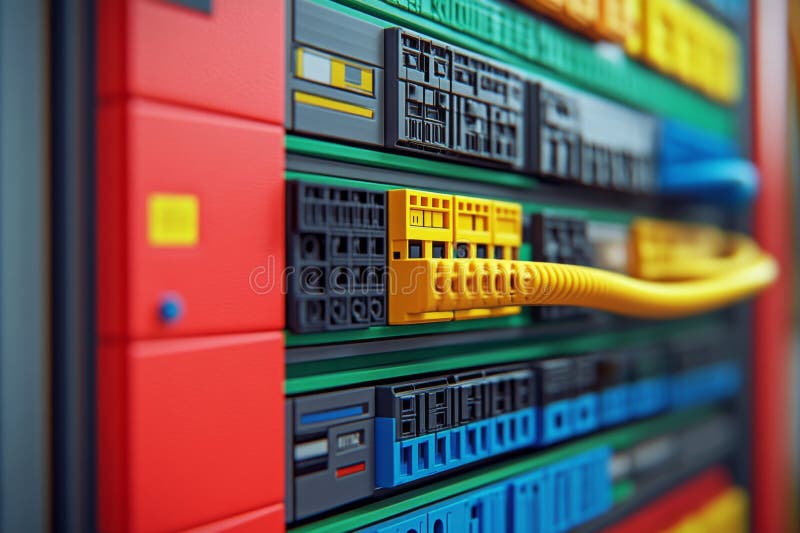 Yellow Network Cable Plugged into a Server Rack Illustrating Network ...