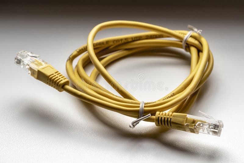 Yellow network cable stock photo. Image of cord, flow - 189389692