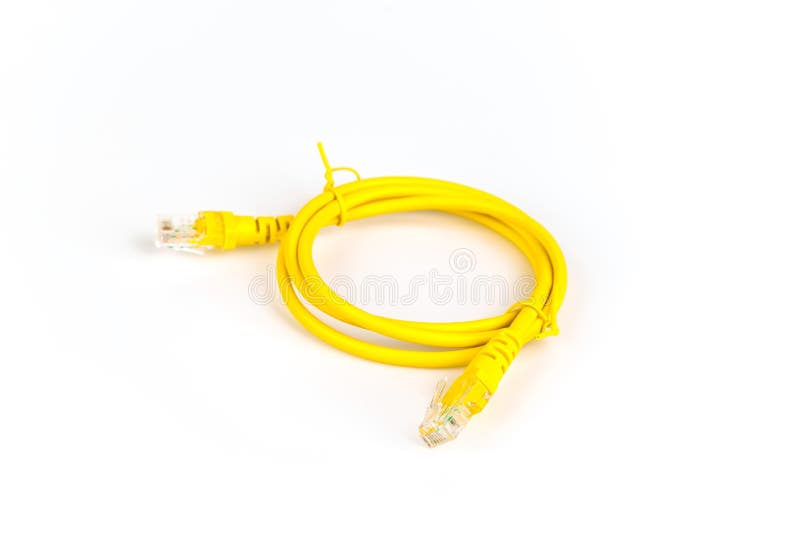 Yellow Network Cable on White . Stock Photo - Image of business ...