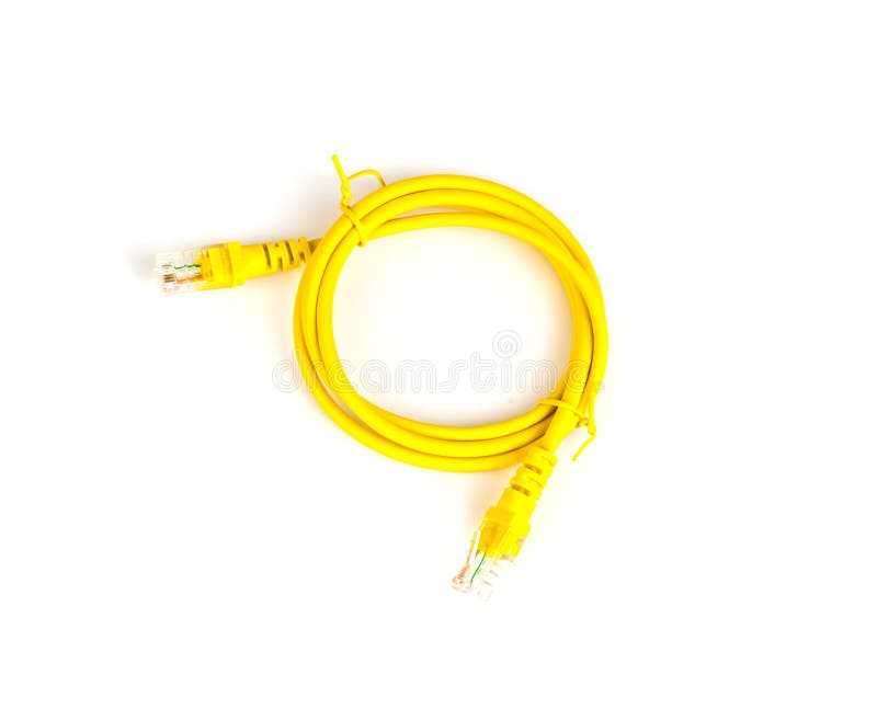 Yellow Network Cable on White . Stock Photo - Image of rejection, plug ...