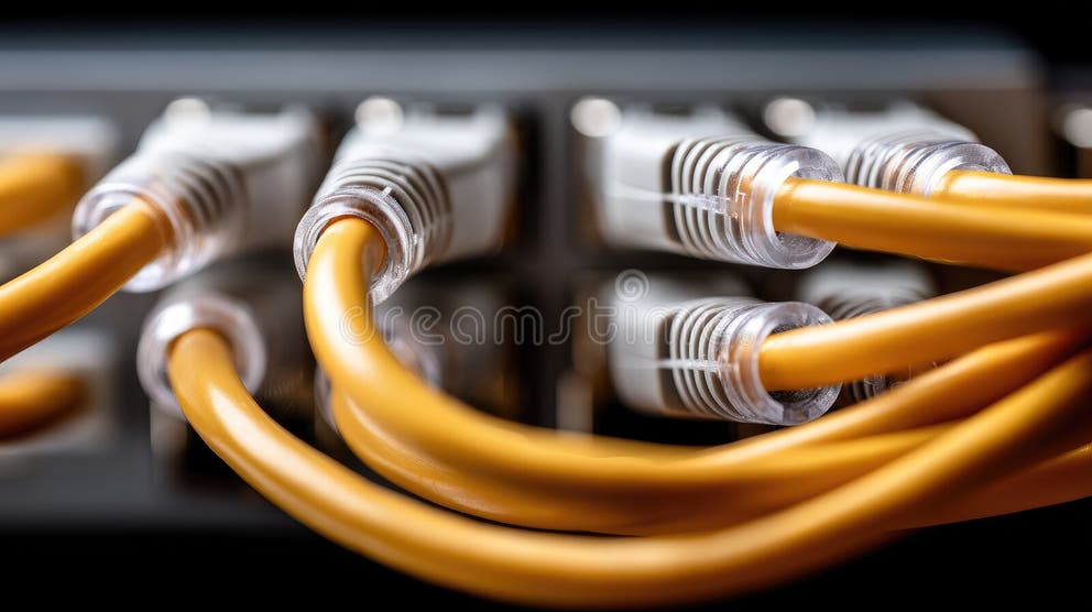Yellow Network Cables are Connected To the Back Panel of a Server Rack ...
