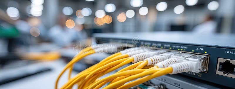 Yellow Network Cables are Connected To the Back Panel of a Server Rack ...