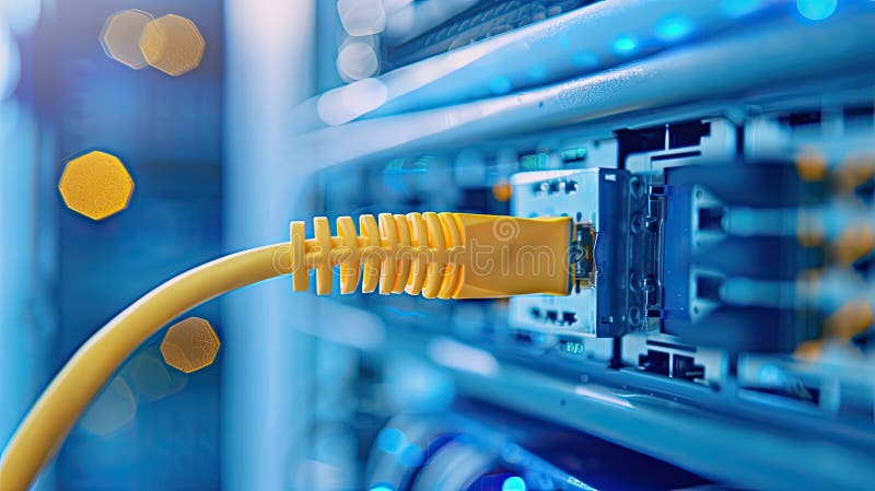 Yellow Network Cables Connected To an Industrial Switch in the Data ...