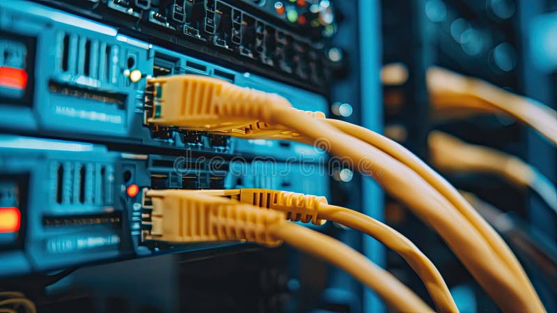 Yellow Network Cables Connected To an Industrial Switch in the Data ...