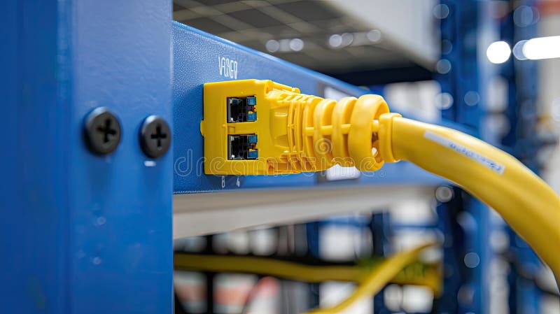 Yellow Network Cables Connected To an Industrial Switch in the Data ...