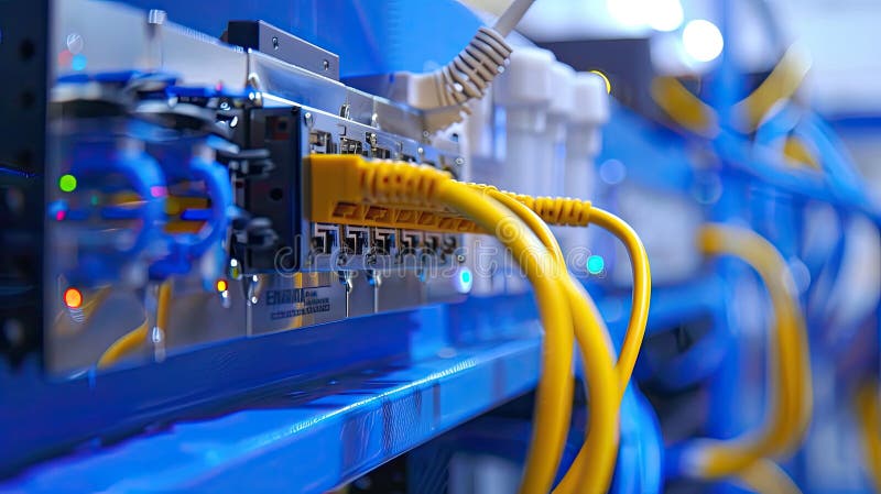 Yellow Network Cables Connected To an Industrial Switch in the Data ...