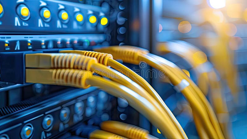 Yellow Network Cables Connected To an Industrial Switch in the Data ...