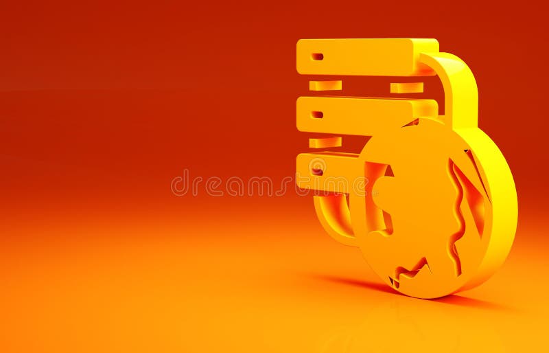 Yellow Network Cloud Connection Icon Isolated on Orange Background ...