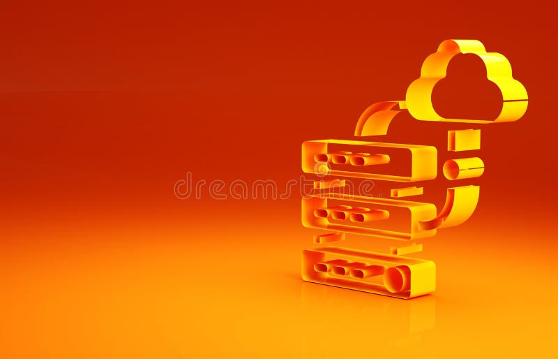 Yellow Network Cloud Connection Icon Isolated on Orange Background ...