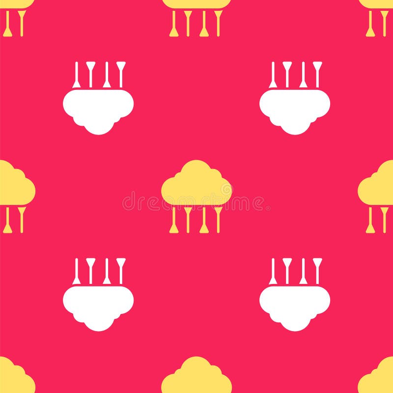 Yellow Network Cloud Connection Icon Isolated Seamless Pattern on Red ...