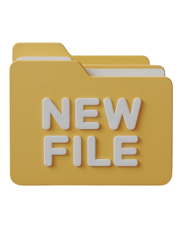 Yellow New File Folder Icon 3D Render Digital App Data White Clean ...