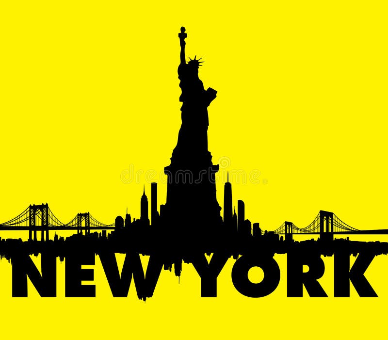 Yellow New York City Skyline Statue of Liberty Vector Stock Vector ...