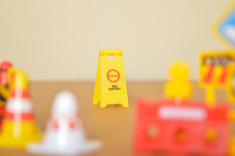 Yellow No Entry Warning Sign Symbol with Blurred Background Stock Image ...