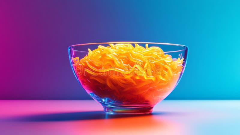 Yellow Noodles in Glass Bowl Neon Lighting Stock Illustration ...