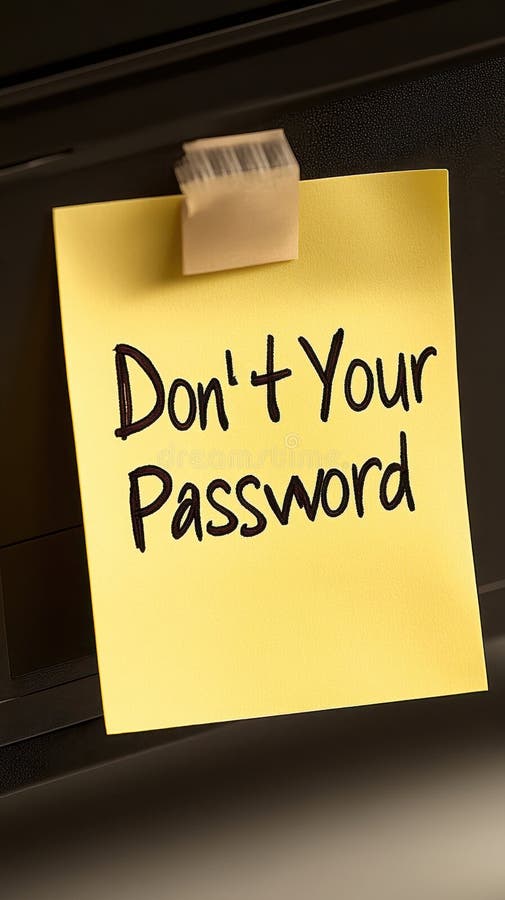Yellow Note Displays Message Password Taped To Dark Object Suggesting ...