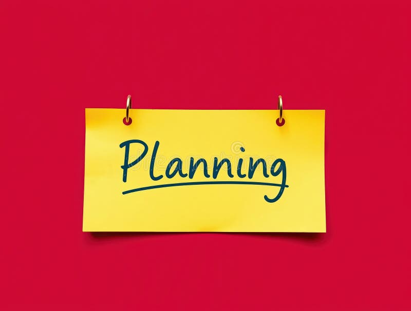 Planning on Yellow Office Note, Handwritten, Clear Message on Red ...
