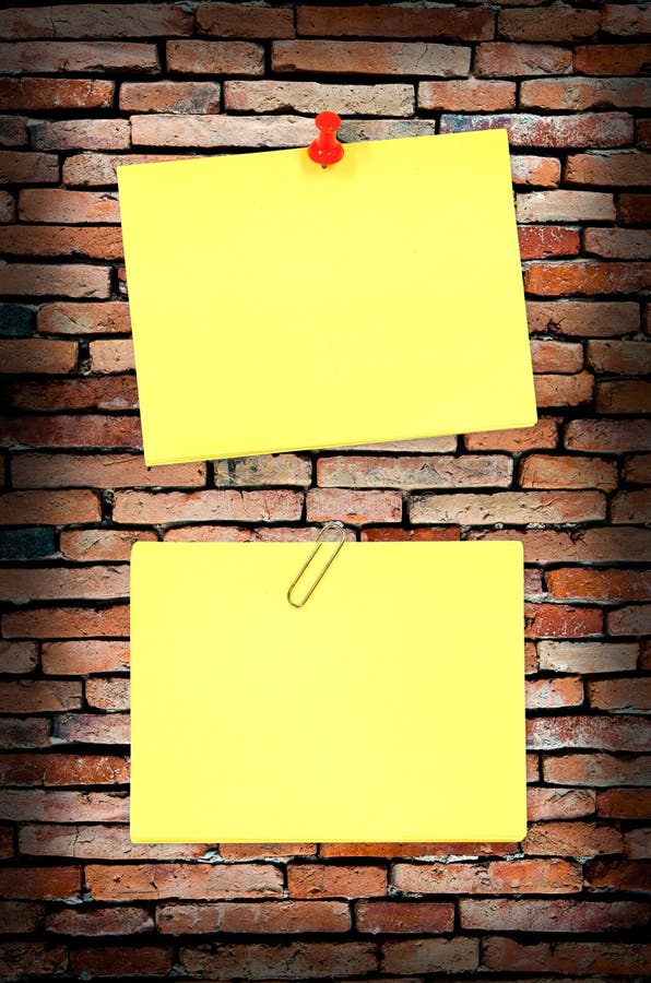 Yellow Note on Old Brick Wall Stock Photo - Image of brick, notice ...