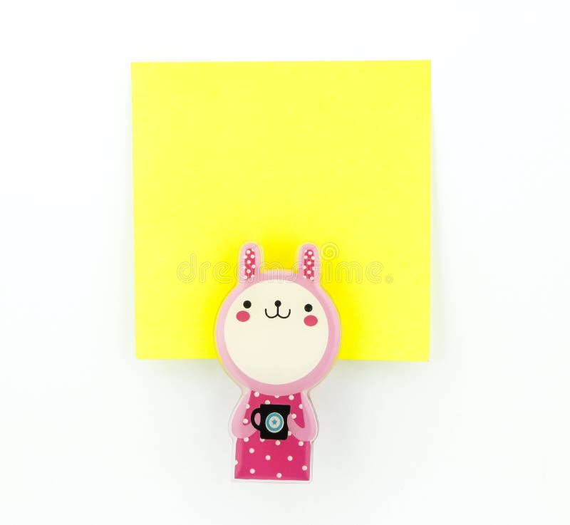 Yellow Note Pad with Pink Rabbit Clip Stock Image - Image of ...