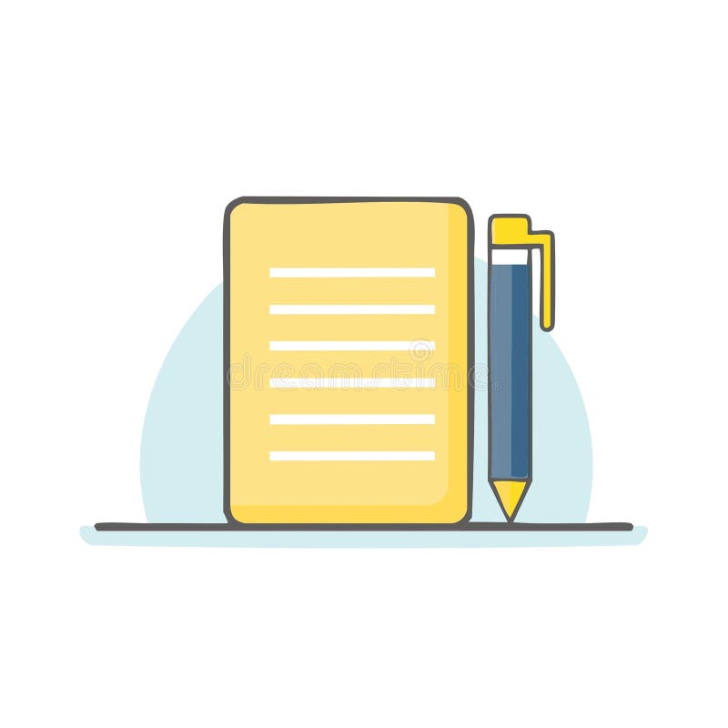 Yellow Note Pad and Writing Pen Vector Illustration with Lines Stock ...