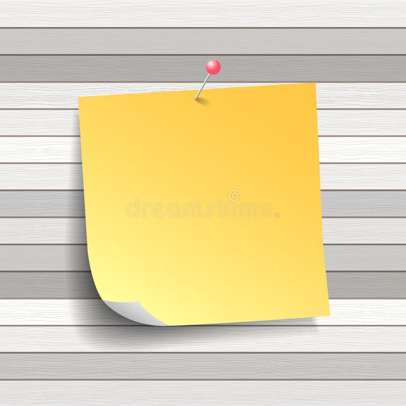 Yellow Note Paper with Pin on Plank Wood, Stock Vector - Illustration ...