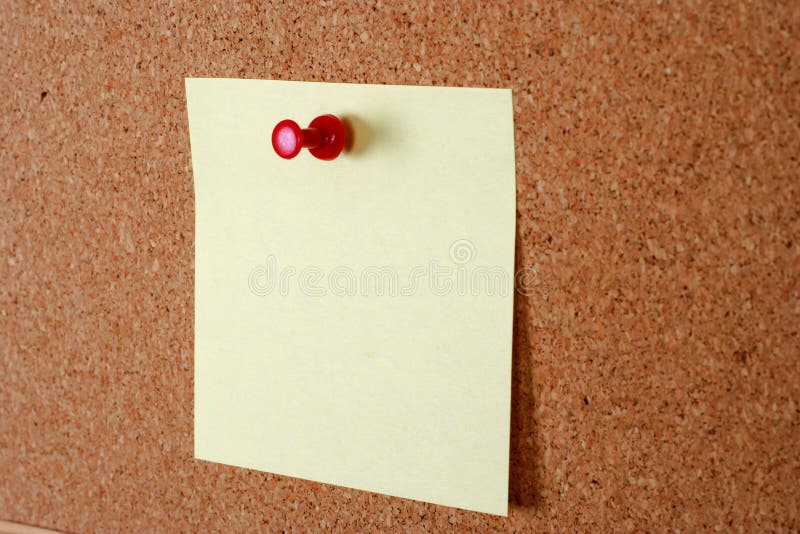 Yellow Note Paper with Tack on Cork Stock Image - Image of stick, paper ...