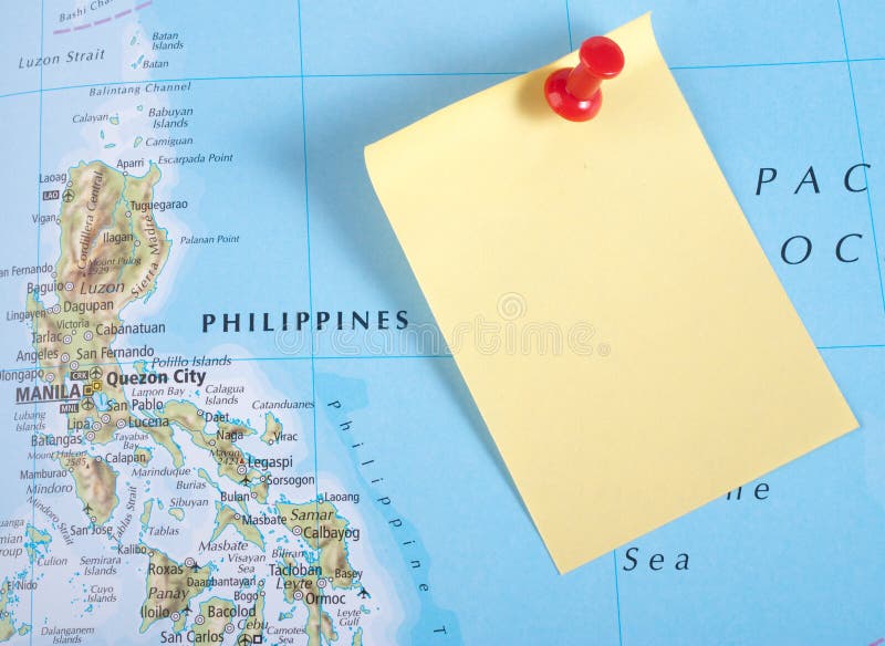 Yellow Note and Red Pin on Map Stock Photo - Image of attach, checklist ...