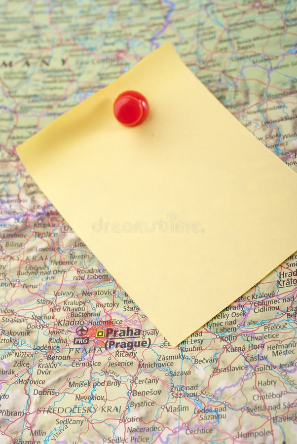 Yellow Note and Red Pin on Map Stock Photo - Image of post, business ...