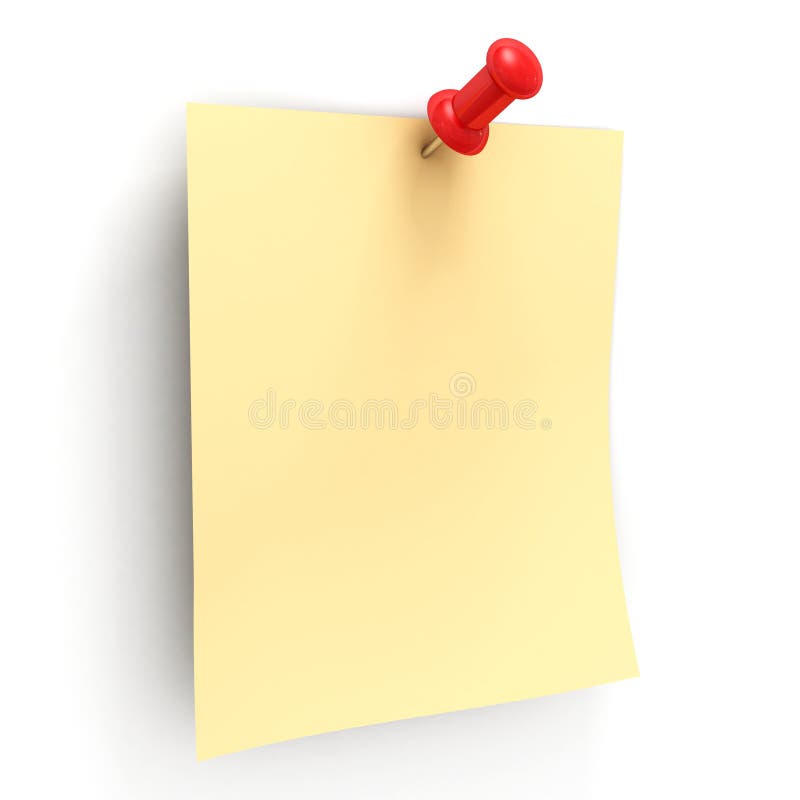 Yellow Note with Red Pin on White Background Stock Illustration ...