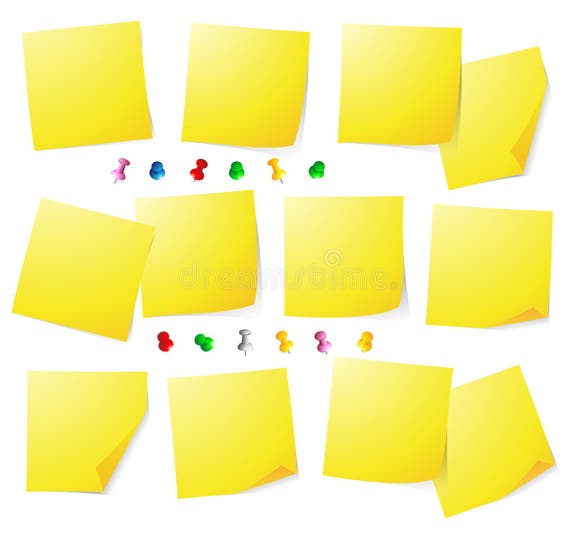 Yellow notes stock vector. Illustration of messaging, needle - 7298389