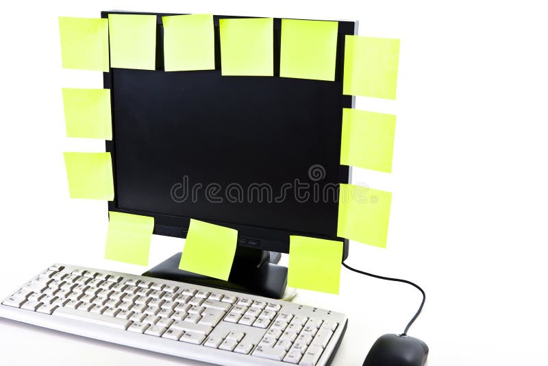 Yellow notes on screen stock photo. Image of frame, accessories - 29205014