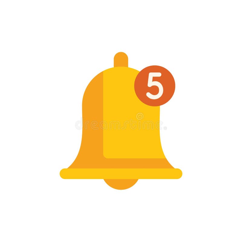 Yellow Notification Bell Showing Five New Messages Stock Illustration ...