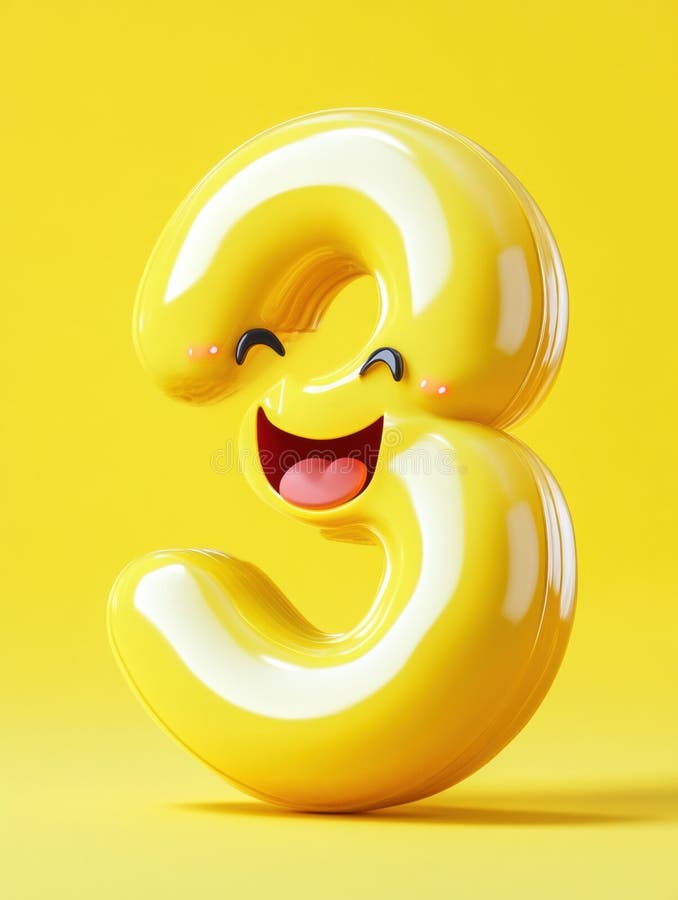 A Yellow Number 3 with a Smiley Face on it Stock Illustration ...