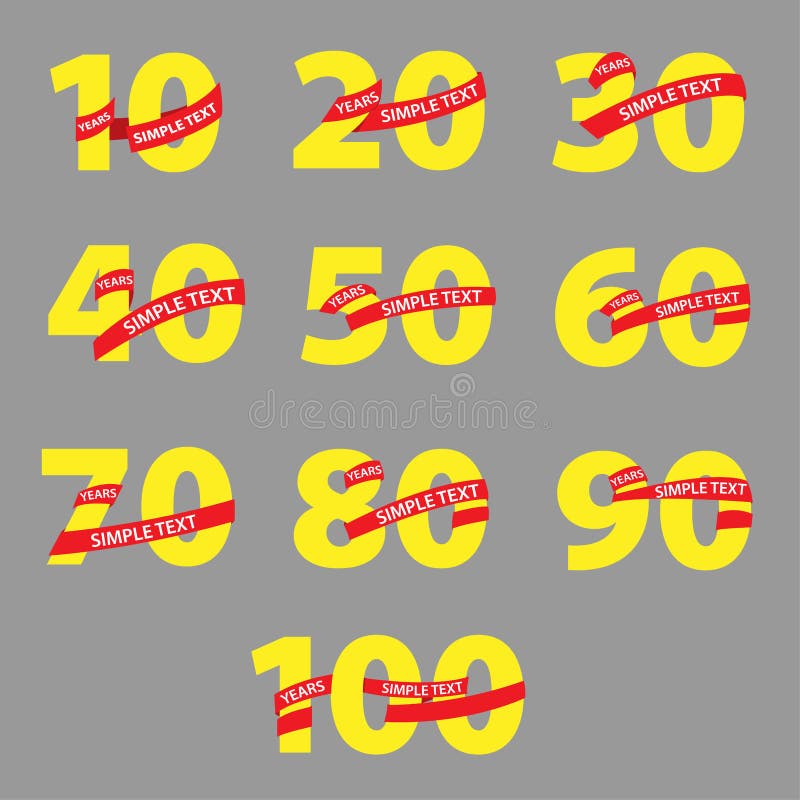 Yellow Numbers with Red Ribbons Anniversary Stock Illustration ...