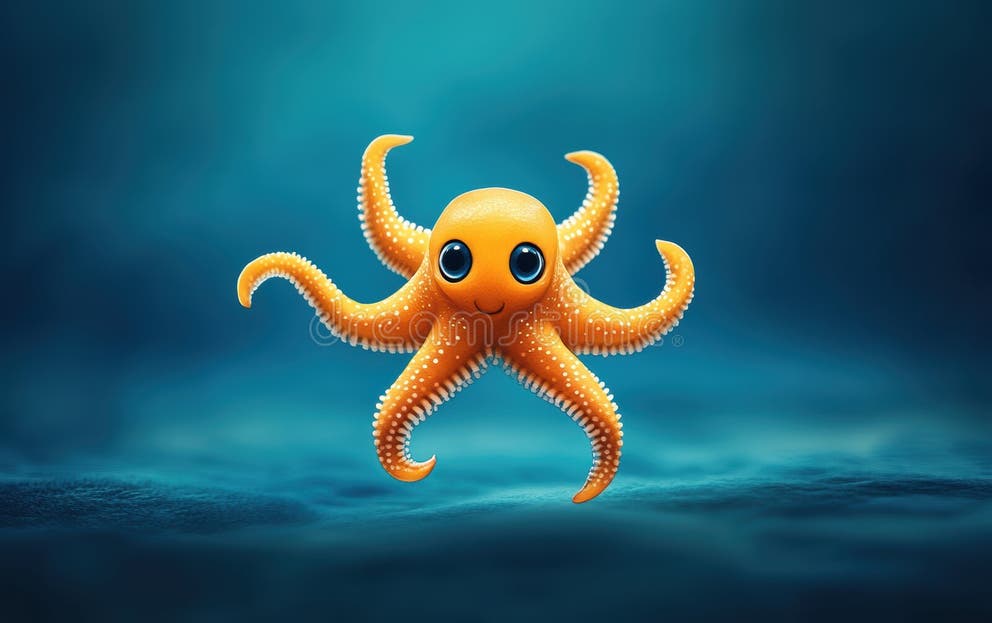 A Yellow Octopus Floats Gracefully in Clear Blue Water. Stock Image ...