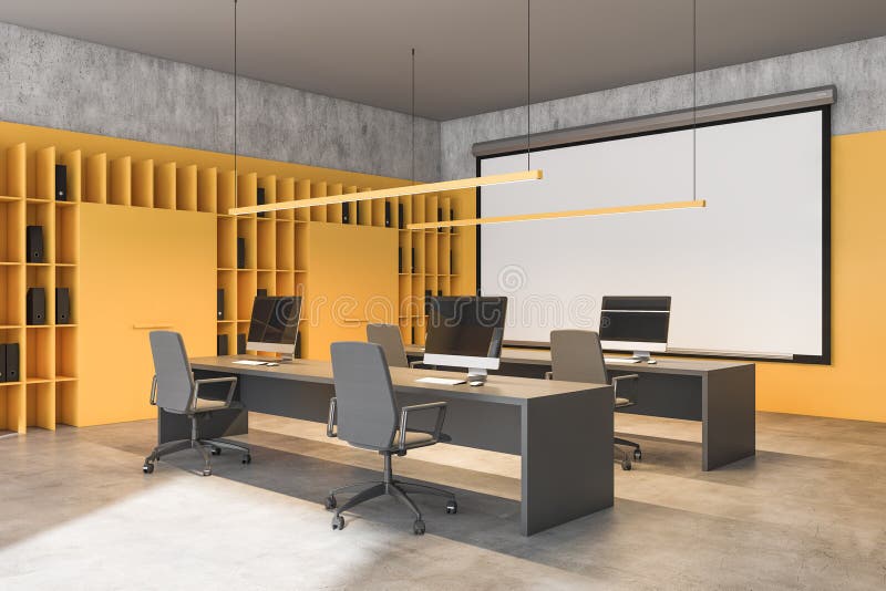 Yellow Office Interior with Hexagons Stock Illustration - Illustration ...