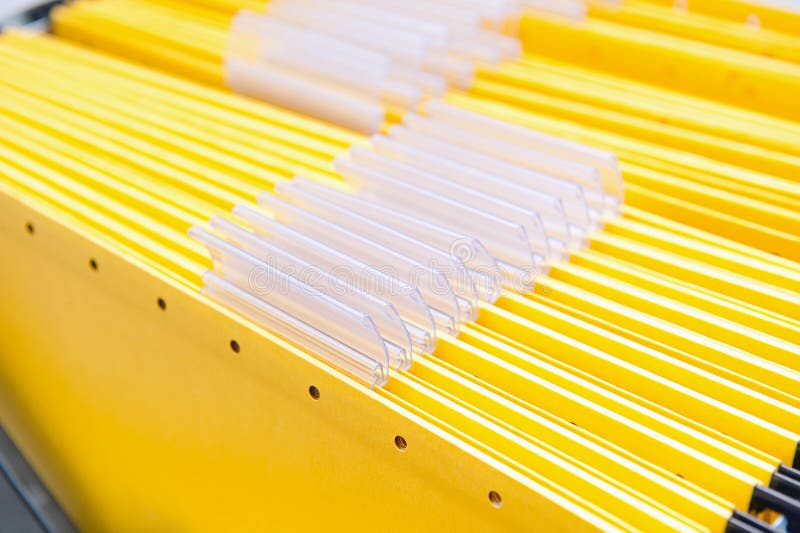 Yellow Office Folders with Empty Name Tags Stock Photo - Image of ...
