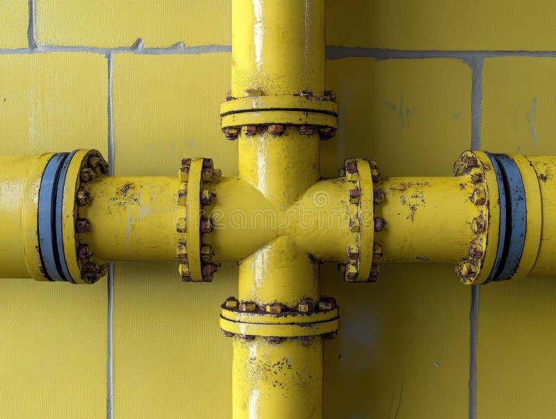 Yellow Old Pipes Intersecting on a Brick Wall Stock Illustration ...