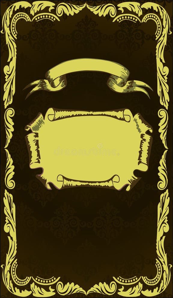 Yellow old scroll in frame stock vector. Illustration of design - 14052582