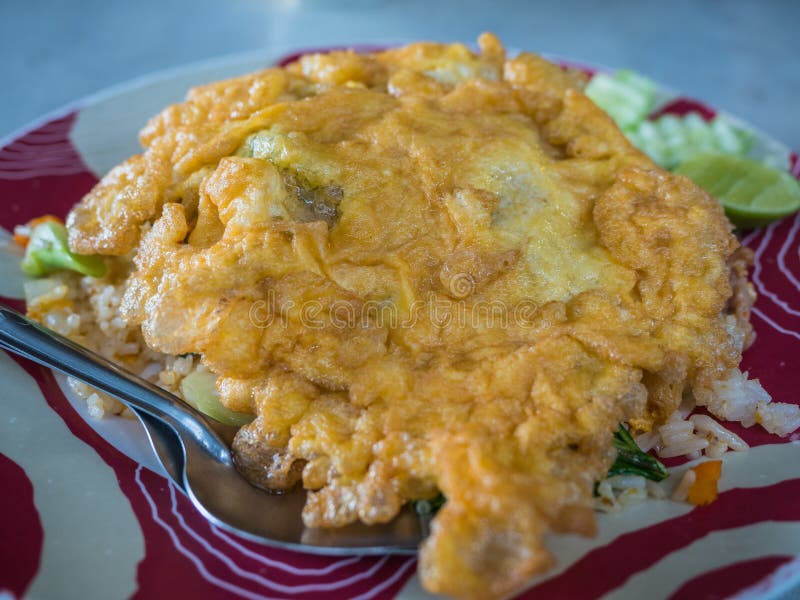 The Yellow Omelette Surface on Rice Disk Stock Photo - Image of dish ...