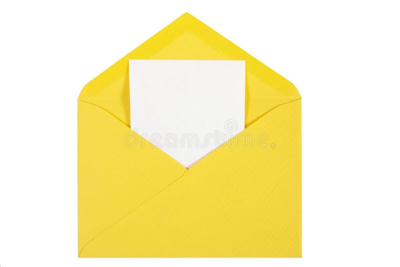 Yellow Open Envelope with Paper Isolated Stock Photo - Image of blank ...