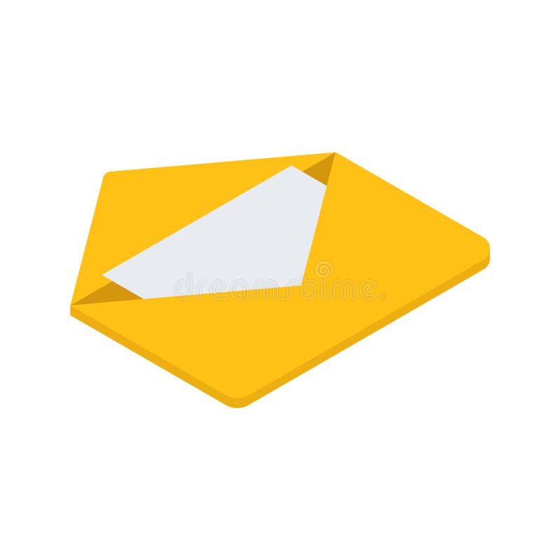 Yellow Open Envelope with Paper Letter Inside Isometric Vector ...